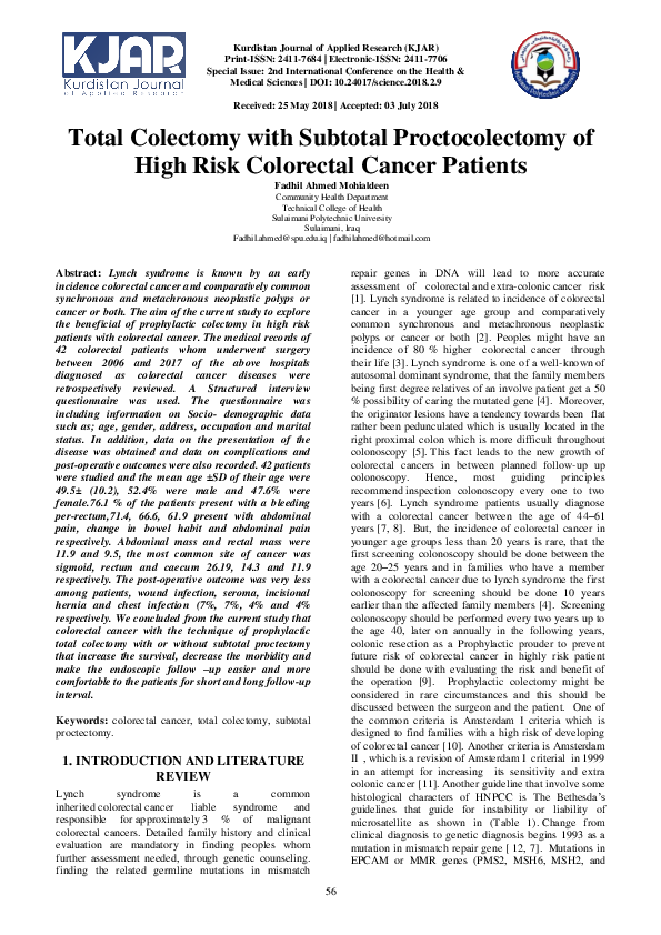(PDF) Total Colectomy with Subtotal Proctocolectomy of High Risk ...