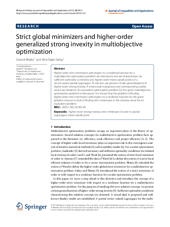(PDF) Strict global minimizers and higher-order generalized strong invexity in multiobjective ...