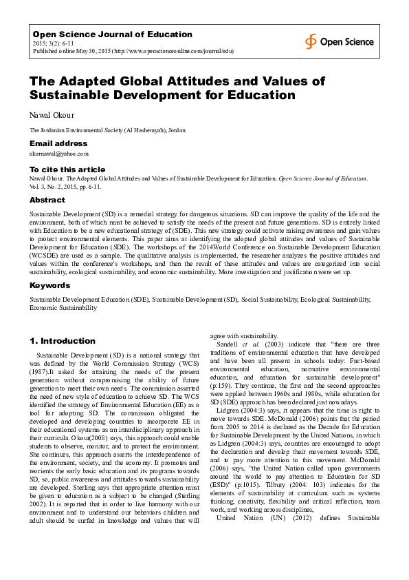 (PDF) The Adapted Global Attitudes and Values of Sustainable ...
