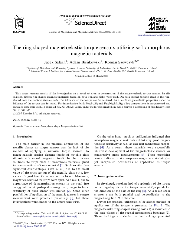 (PDF) The ring-shaped magnetoelastic torque sensors utilizing soft ...
