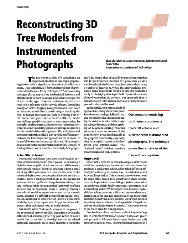 Pdf Reconstructing 3d Tree Models From Instrumented Photographs