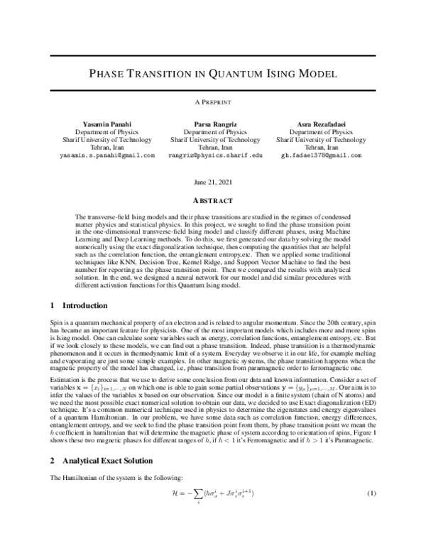 (PDF) PHASE TRANSITION IN QUANTUM ISING MODEL
