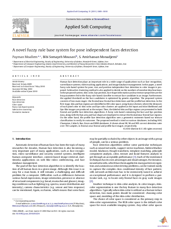 (PDF) A novel fuzzy rule base system for pose independent faces detection