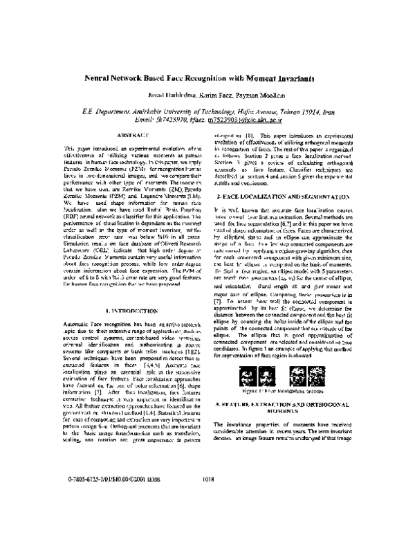 (PDF) Neural Network Based Face Recognition With Moment Invariants