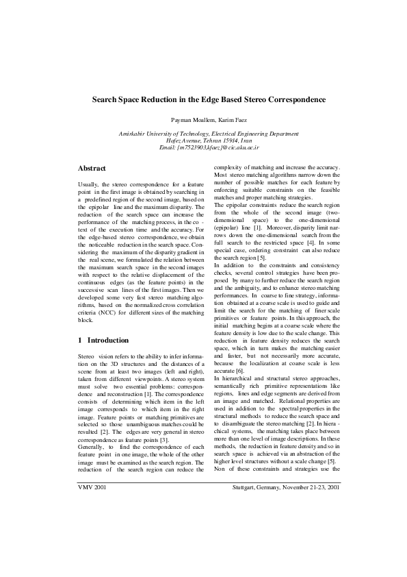 Pdf Search Space Reduction In The Edge Based Stereo Correspondence 