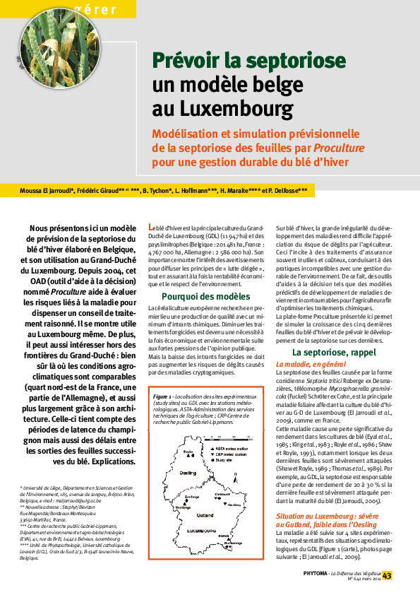 (PDF) Prévoir la septoriose. Un modèle belge au LuxembourgModélisation ...