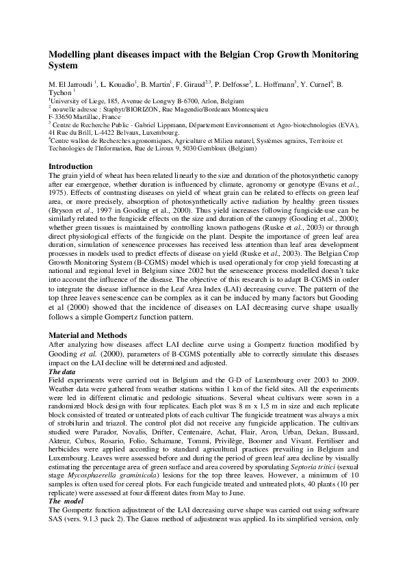 (PDF) Modelling plant diseases impact with the Belgian crop growth ...