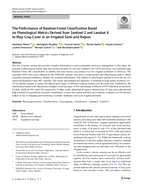 (PDF) The Performance of Random Forest Classification Based on Phenological Metrics Derived from ...