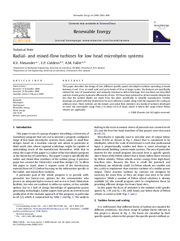 (PDF) Radial- and mixed-flow turbines for low head microhydro systems