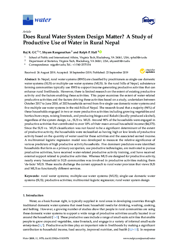 (PDF) Does Rural Water System Design Matter? A Study of Productive Use ...