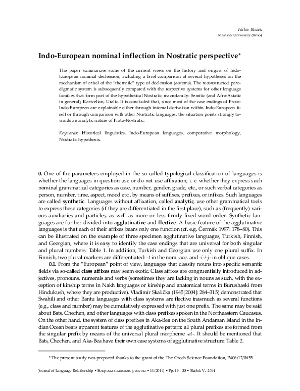 (PDF) Indo-European nominal inflection in Nostratic perspective