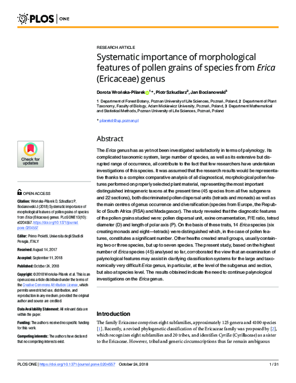 (PDF) Systematic importance of morphological features of pollen grains ...