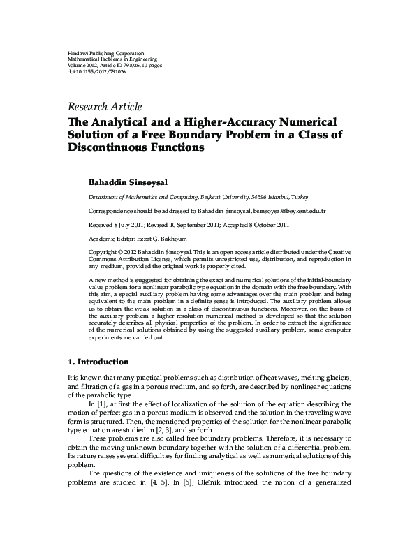 (PDF) The Analytical and a Higher-Accuracy Numerical Solution of a Free ... (PDF) The Analytical and a Higher-Accuracy Numerical Solution of a Free ...