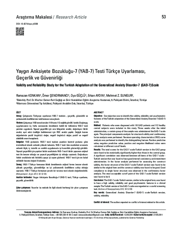 (PDF) Validity and Reliability Study for the Turkish Adaptation of the ...