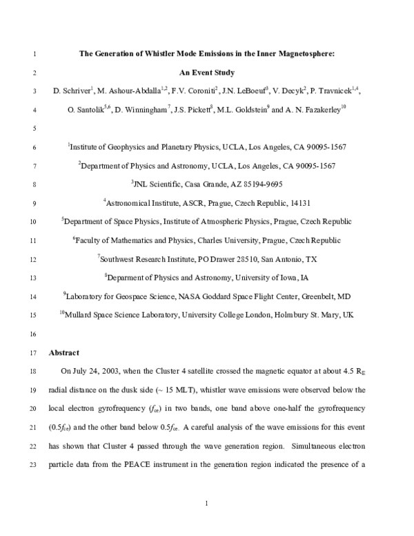 (PDF) Generation of whistler mode emissions in the inner magnetosphere: An event study