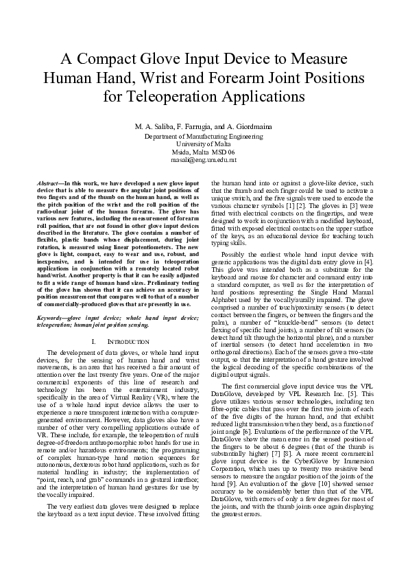 (PDF) A Compact Glove Input Device to Measure Human Hand, Wrist and ...