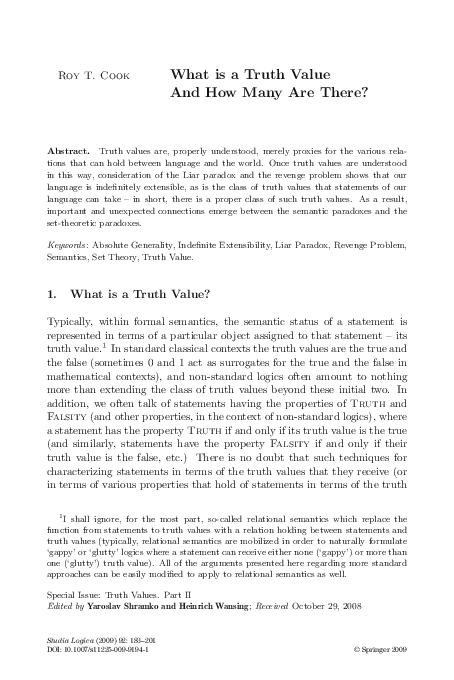 (PDF) What is a Truth Value And How Many Are There?