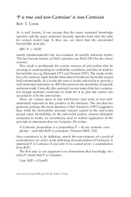 (PDF) ‘P is true and non-Cartesian’ is non-Cartesian