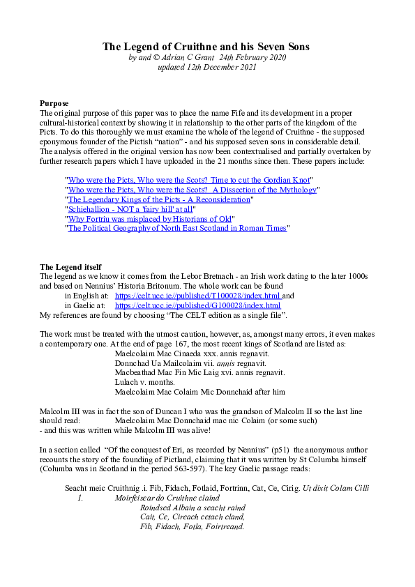(PDF) The Legend of Cruithne and his Seven Sons
