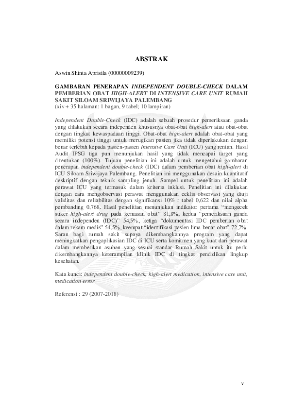 (PDF) Gambaran penerapan independent double-check dalam pemberian obat ...
