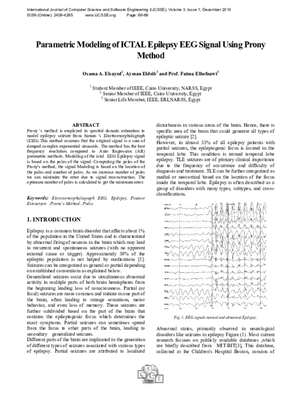 (PDF) Parametric Modeling of ICTAL Epilepsy EEG Signal Using Prony Method