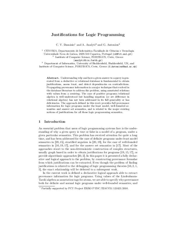 (PDF) Justifications for logic programming