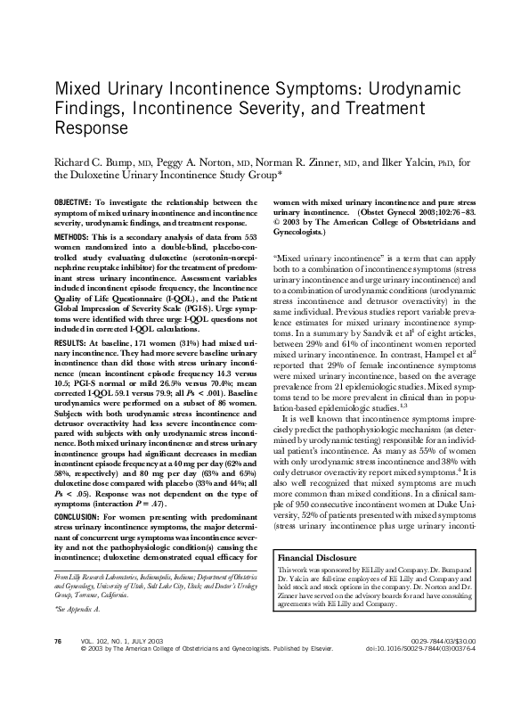 (PDF) Mixed urinary incontinence symptoms urodynamic findings ...