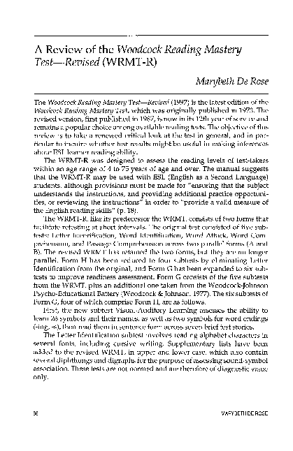 (PDF) A Review of the Woodstock Reading Mastery Test-Revised (WRMT-R)