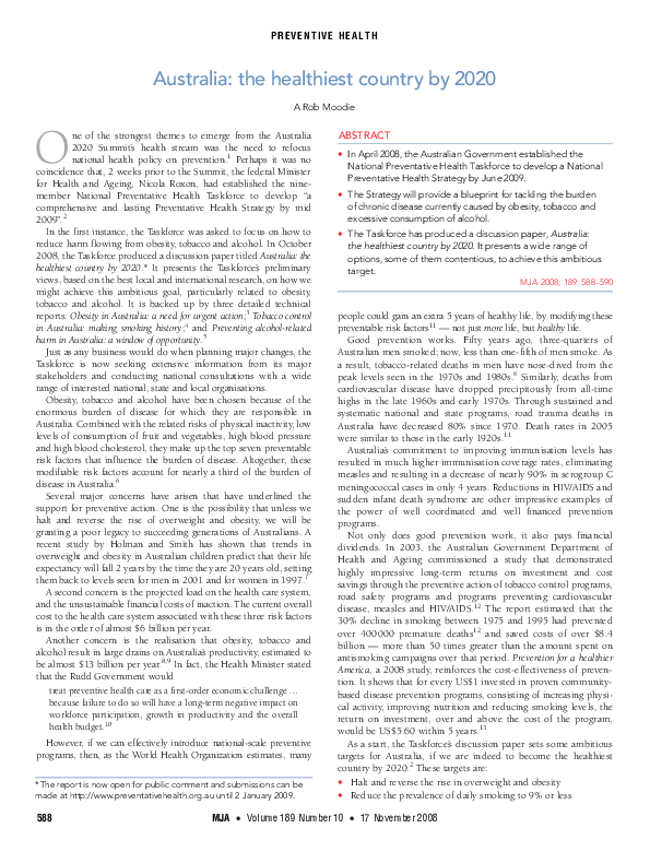 (PDF) Australia: the healthiest country by 2020