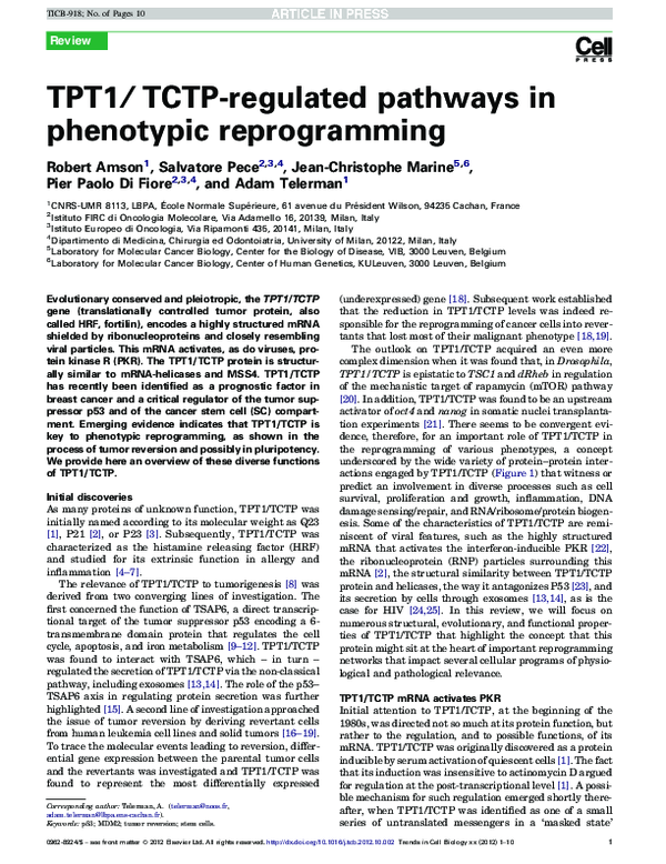 (PDF) TPT1/ TCTP-regulated pathways in phenotypic reprogramming