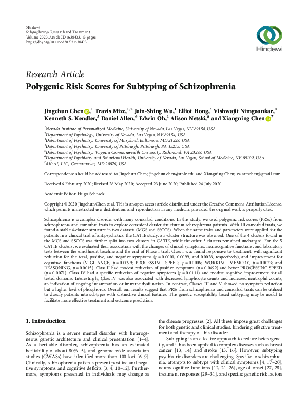 (PDF) Polygenic Risk Scores for Subtyping of Schizophrenia