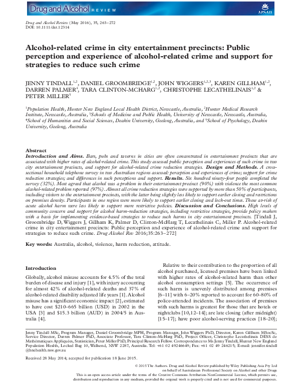 (PDF) Alcohol-related crime in city entertainment precincts: Public ...
