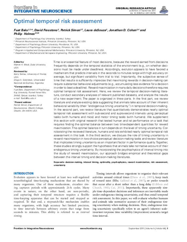(PDF) Optimal temporal risk assessment | Fuat Balci - Academia.edu
