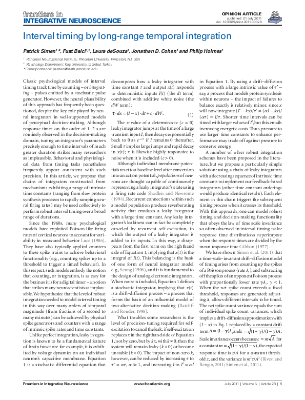 (PDF) Interval Timing by Long-Range Temporal Integration