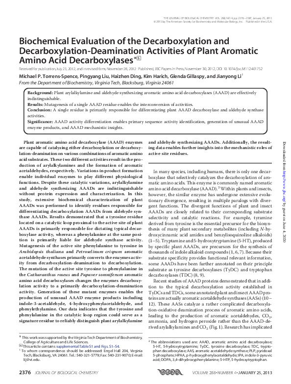 (PDF) Biochemical Evaluation of the Decarboxylation and Decarboxylation ...