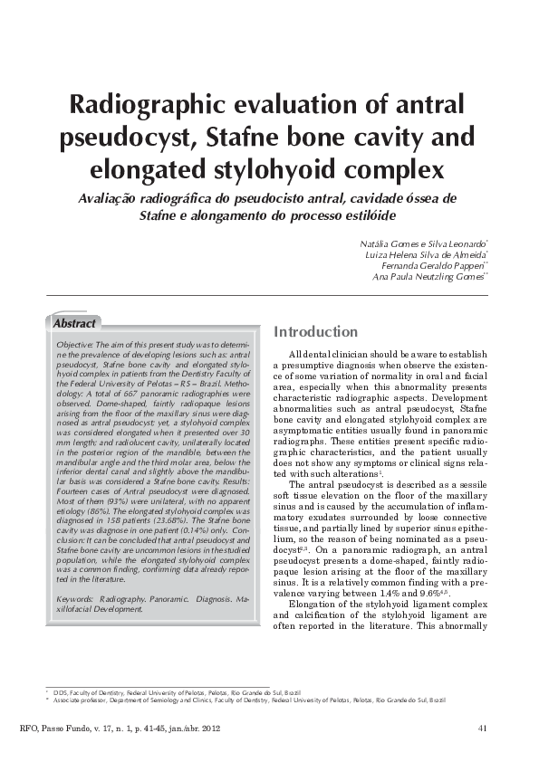 (PDF) Radiographic evaluation of antral pseudocyst, Stafne bone cavity ...