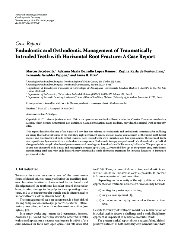 (PDF) Endodontic and Orthodontic Management of Traumatically Intruded ...