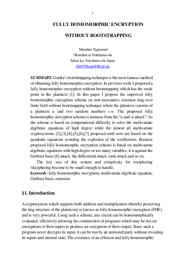 (PDF) Fully Homomorphic Encryption without bootstrapping