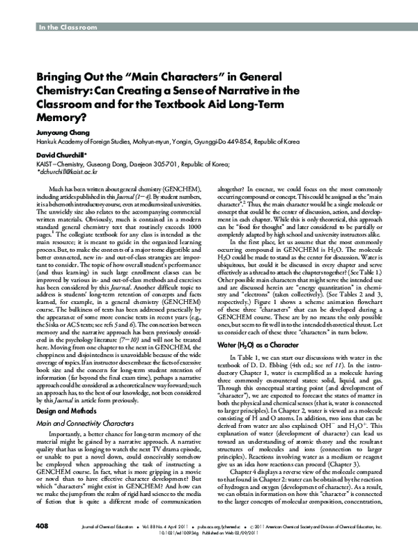 (PDF) Bringing Out the “Main Characters” in General Chemistry: Can ...
