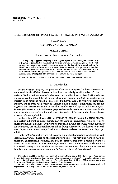Pdf Identifying Inconsistent Variates In Factor Analysis