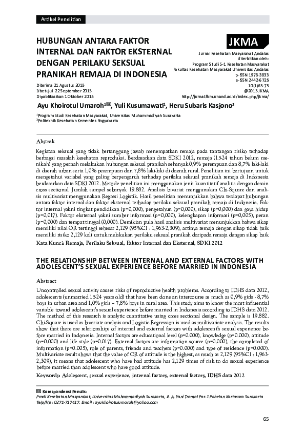 (PDF) Hubungan Antara Faktor Internal Dan Faktor Eksternal Dengan Perilaku Seksual Pranikah ...