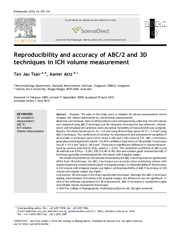 (PDF) Reproducibility and accuracy of ABC/2 and 3D techniques in ICH ...
