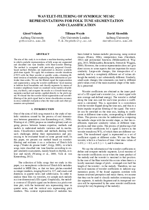 (PDF) Wavelet-filtering of symbolic music representations for folk tune segmentation and ...