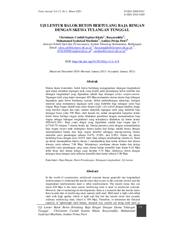 (PDF) Uji Lentur Balok Beton Bertulang Baja Ringan Dengan Skema ...
