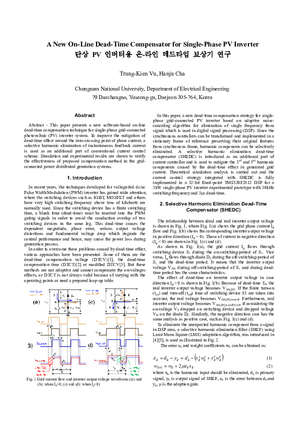 (PDF) A New On-Line Dead-Time Compensator for Single-Phase PV Inverter