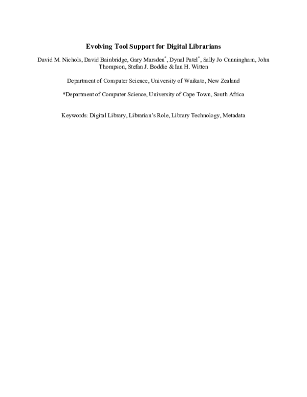 Pdf Evolving Tool Support For Digital Librarians Sally Jo