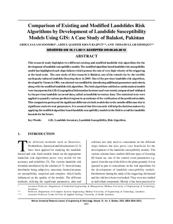 (PDF) Comparison of Existing and Modified Landslides Risk Algorithms by ...