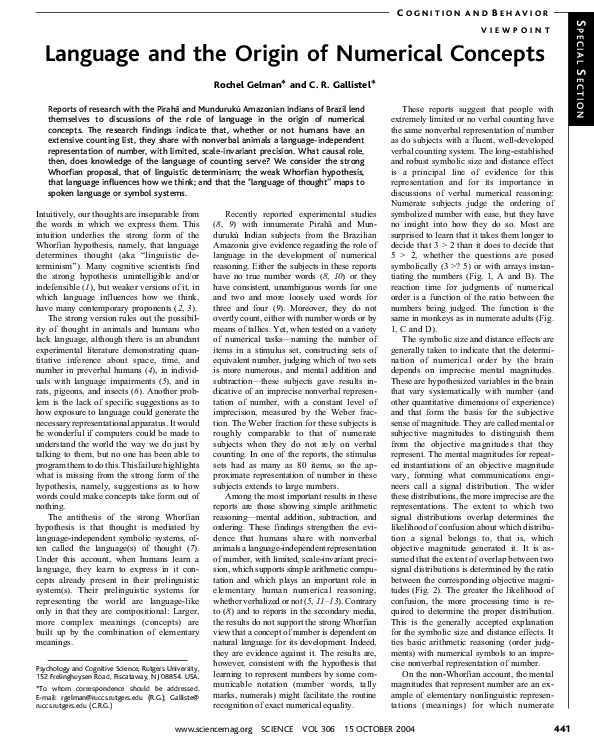 (PDF) Language and the Origin of Numerical Concepts