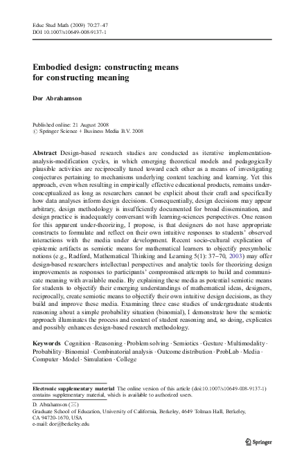 (PDF) Embodied design: constructing means for constructing meaning