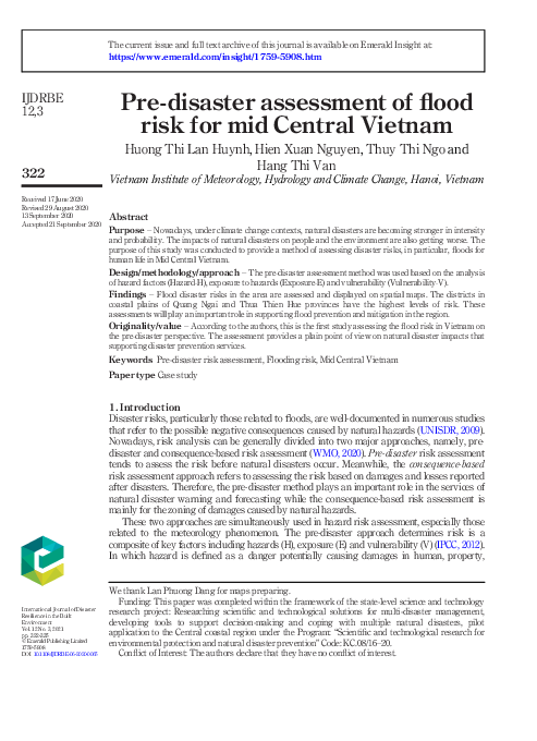 (PDF) Pre-disaster assessment of flood risk for mid Central Vietnam